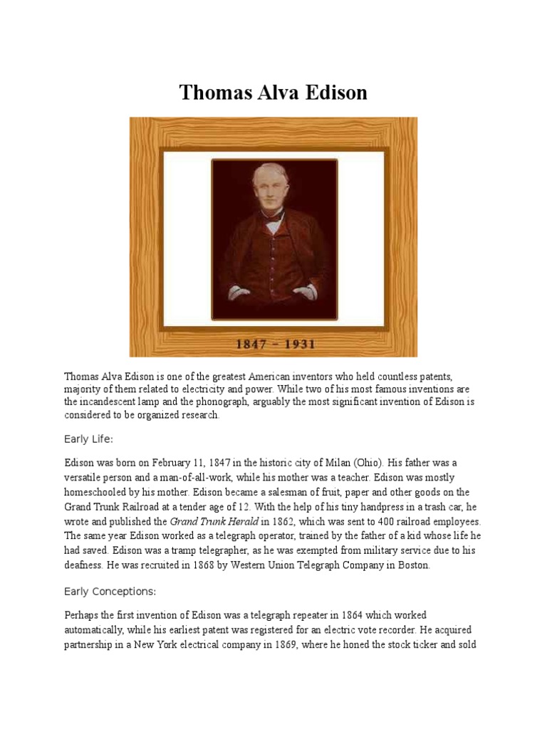 biography text :Thomas Alva Edison | Thomas Edison | Country Music