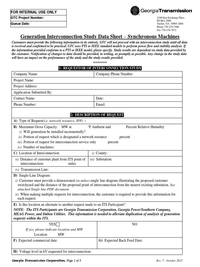 Generation Interconnection Study Data Sheet Template | PDF ...