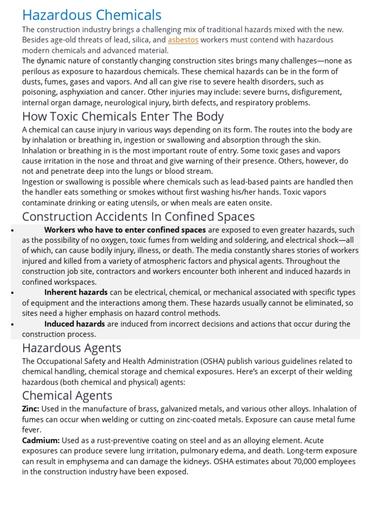 Hazardous Chemicals & Toxic Substances List | Occupational Safety And ...