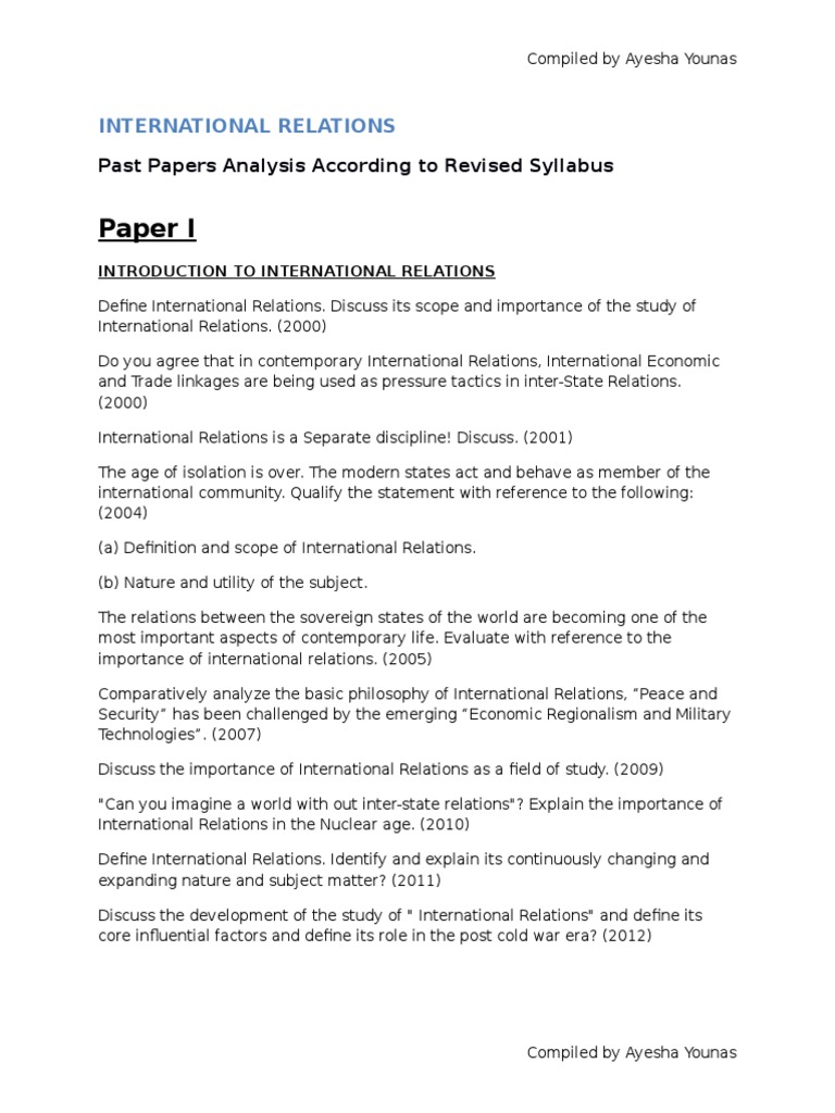 IR Past Papers Analysis | PDF | Nuclear Proliferation | International ...