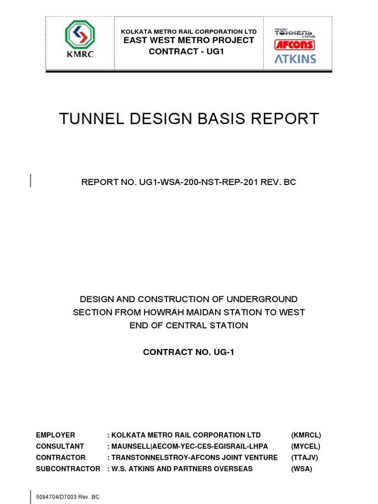 Tunnel Design Basis Report | Tunnel | Strength Of Materials