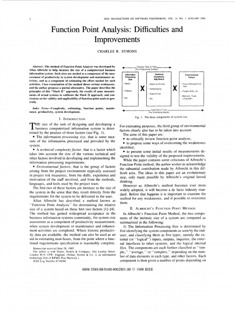 Function Point Analysis: Difficulties and Improvements: Symons | PDF | System | Function ...