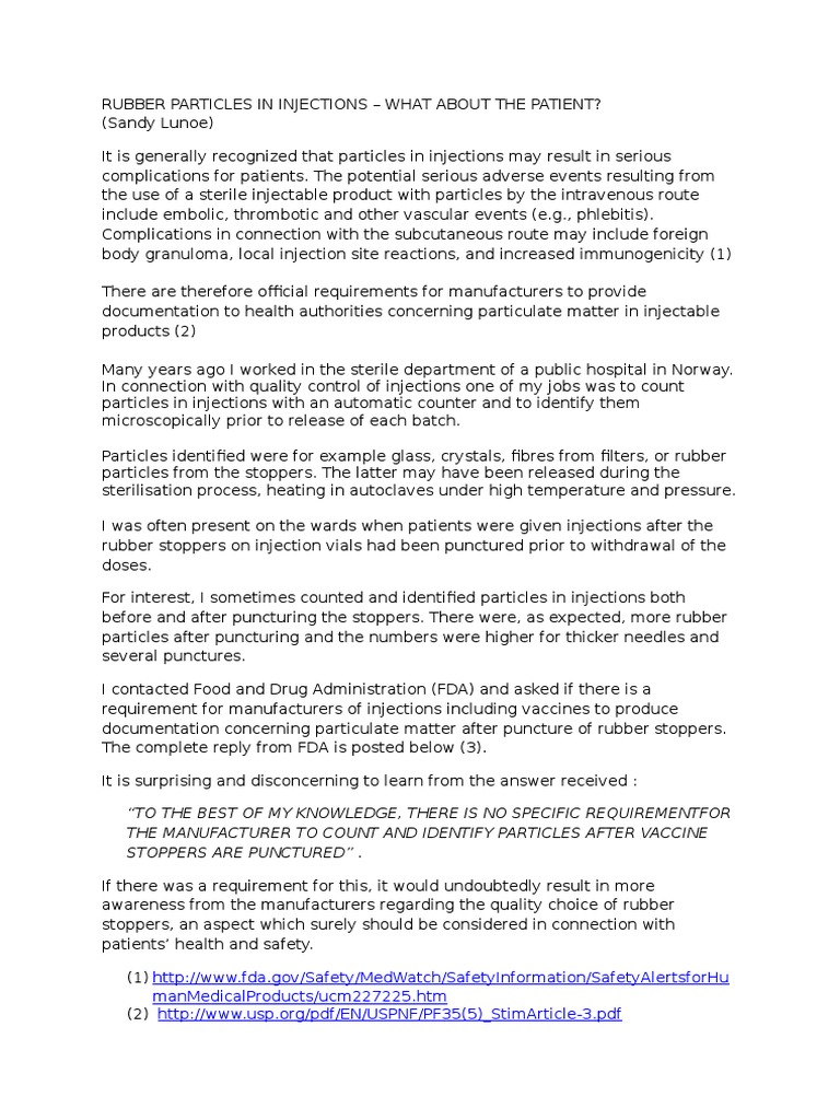 Rubber Particles in Injections | PDF | Injection (Medicine ...