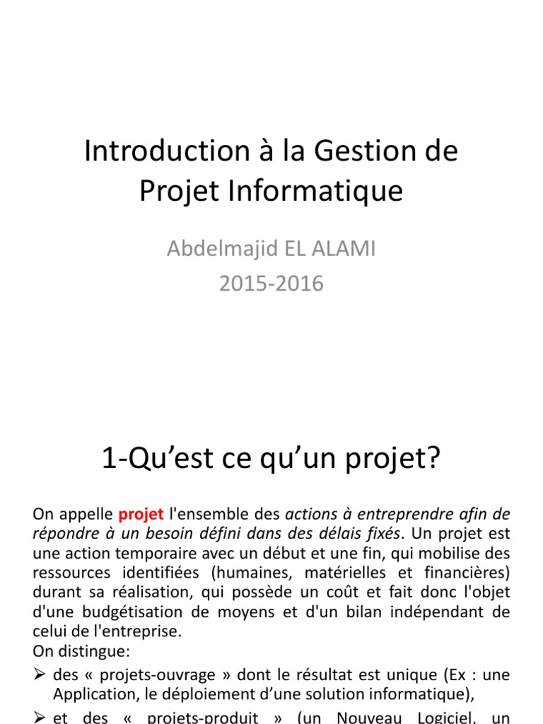 Introduction à la Gestion de Projet Informatique | PDF | Gestion de ...