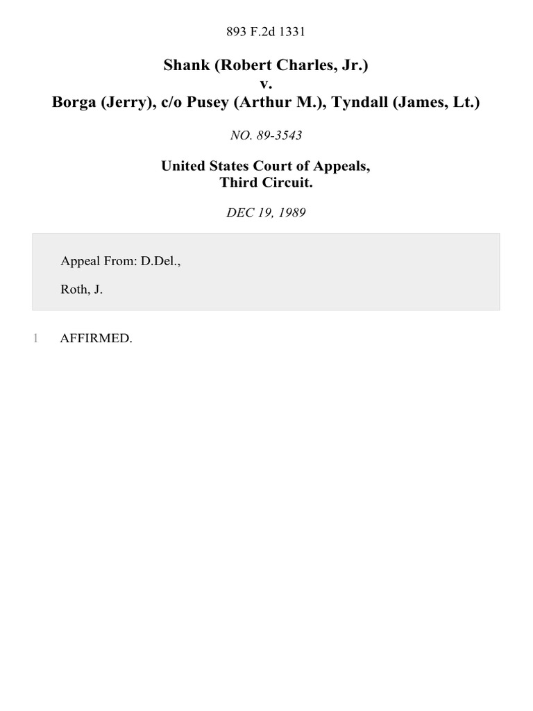 Shank (Robert Charles, JR.) v. Borga (Jerry), C/o Pusey (Arthur M ...