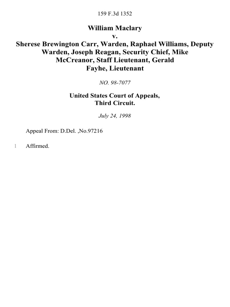 William MacLary v. Sherese Brewington Carr, Warden, Raphael Williams ...