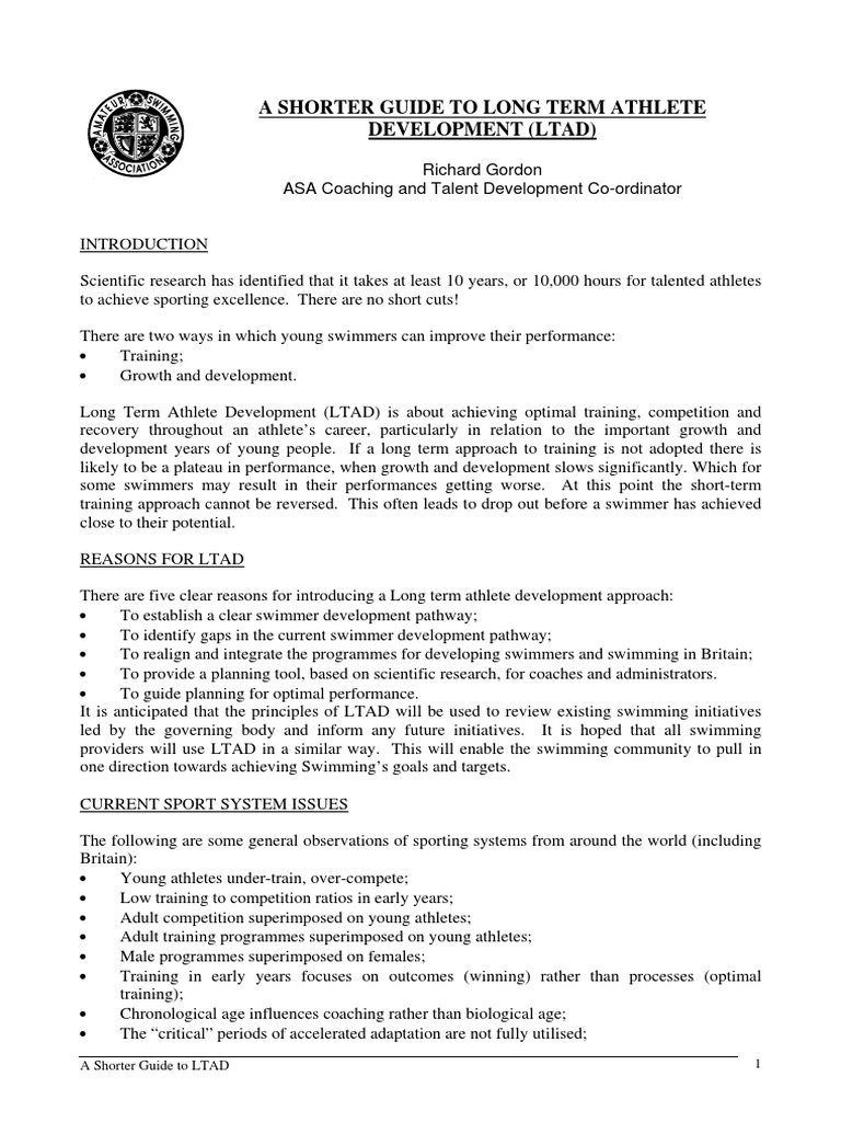 A Shorter Guide To Long Term Athlete Development PDF | PDF | Swimming ...