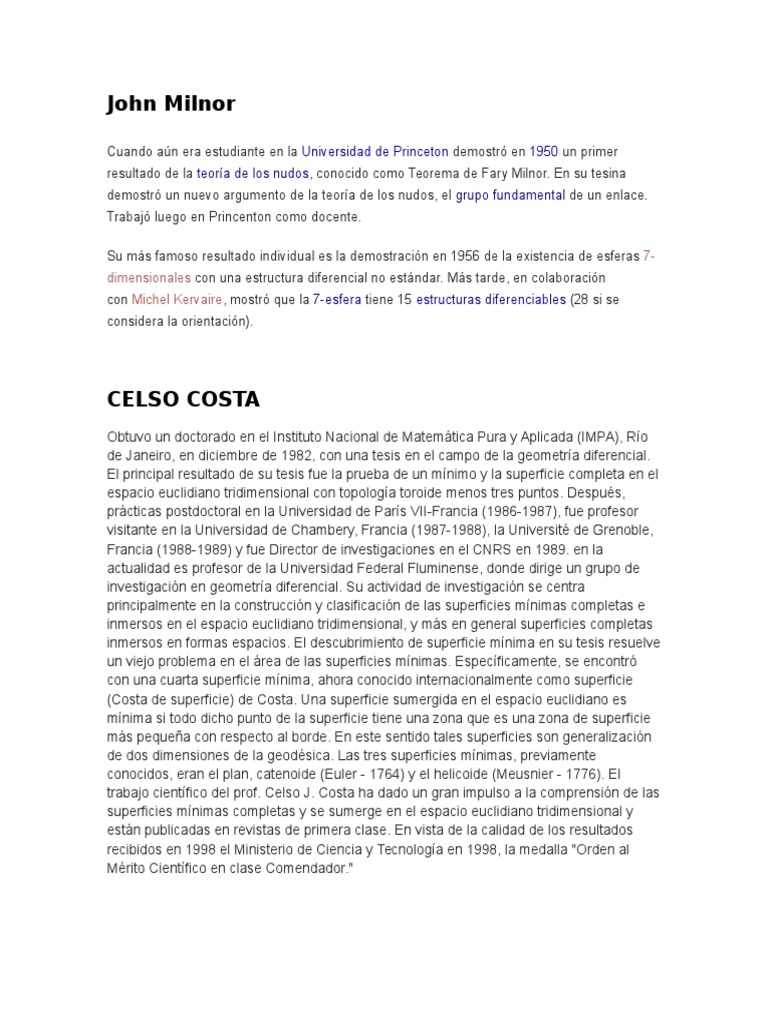 John Milnor (Biografia) | PDF | Enseñanza de matemática | Science
