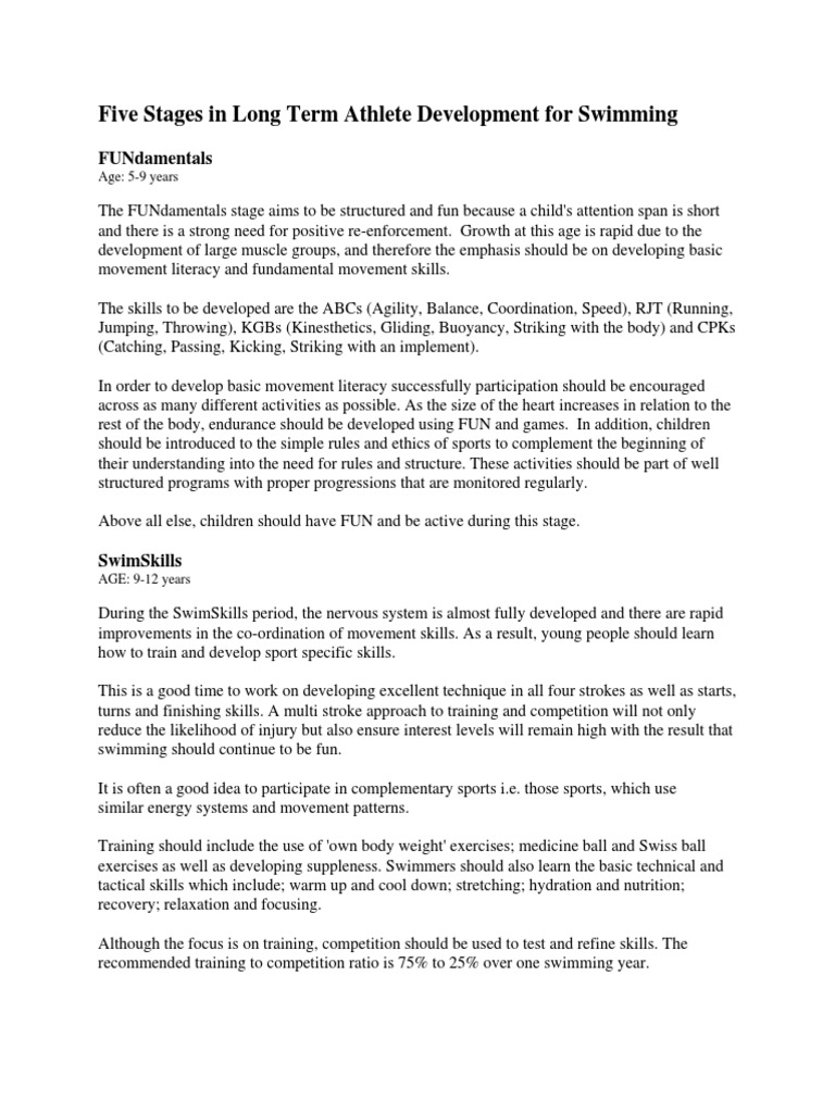 Long-Term Athlete Development in Swimming | PDF | Swimming (Sport ...