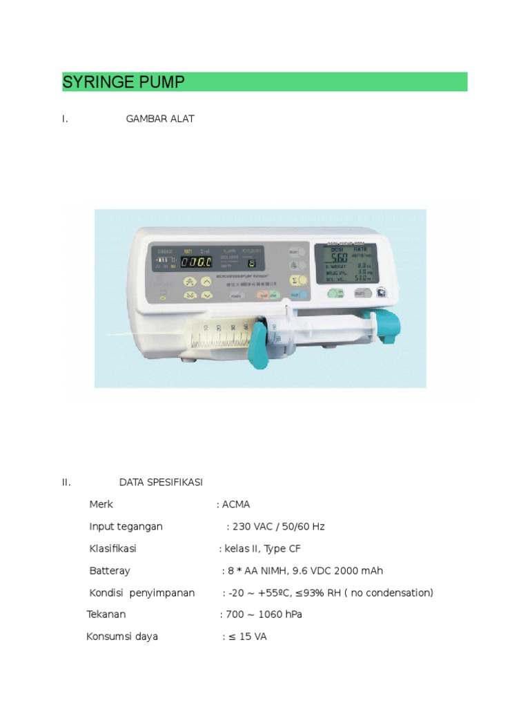 Fungsi dan Pengoperasian Syringe Pump | PDF | Teknologi & Rekayasa