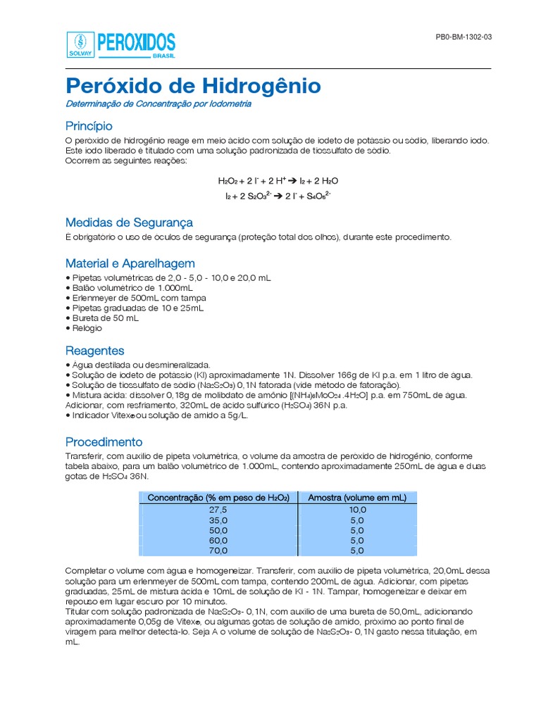 Peroxido de Hidroganio-Iodometria | PDF | Titulação | Química