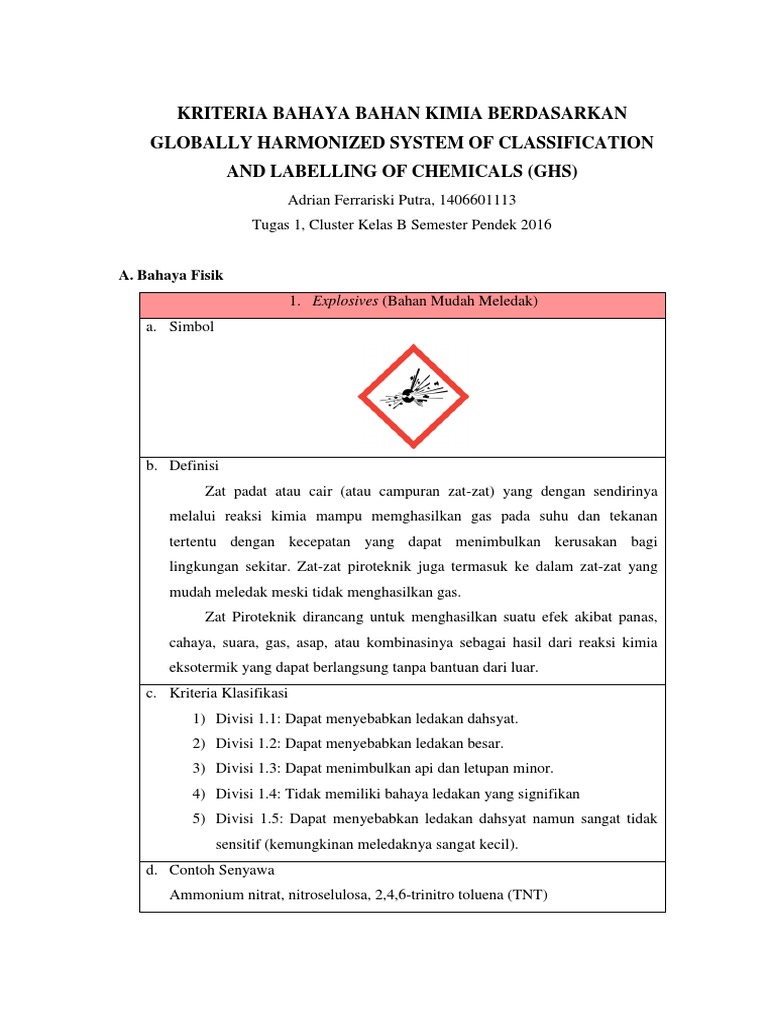 Klasifikasi Bahaya Bahan Kimia GHS | PDF