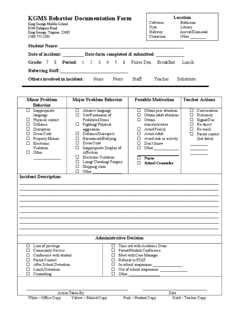 KGMS Student Behavior Form | PDF | Career & Growth
