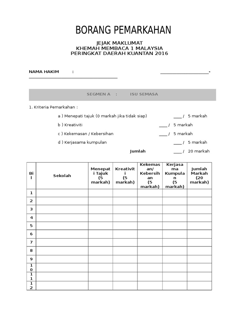 Borang Markah Jejak Maklumat | PDF