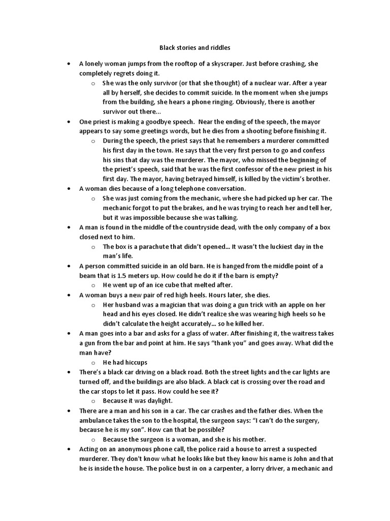 Black Stories and Riddles For An English Class | PDF | Confession ...