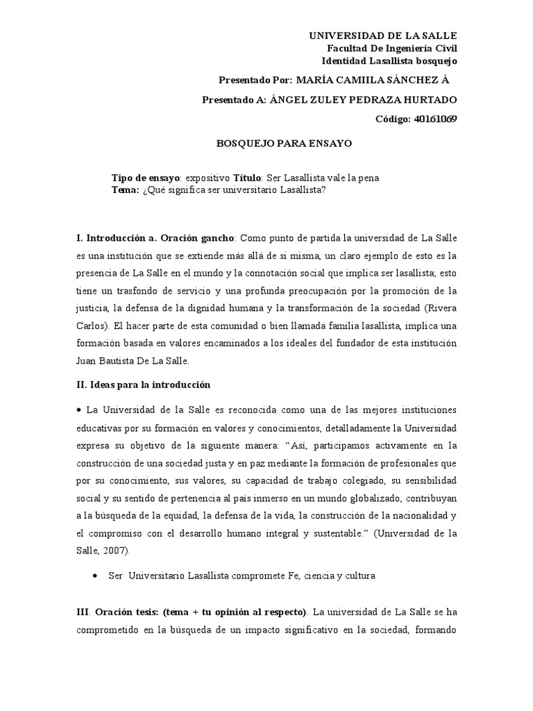 Bosquejo para Ensayo | PDF | Ensayos | Universidad