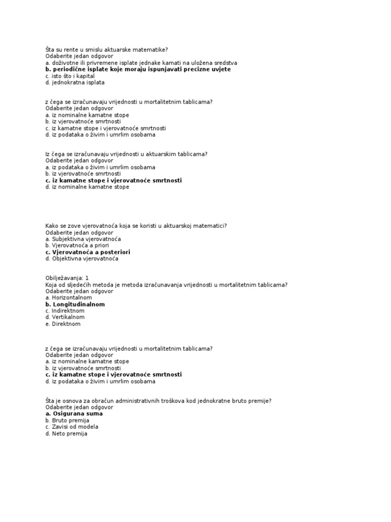 Aktuarska Matematika Kviz | PDF