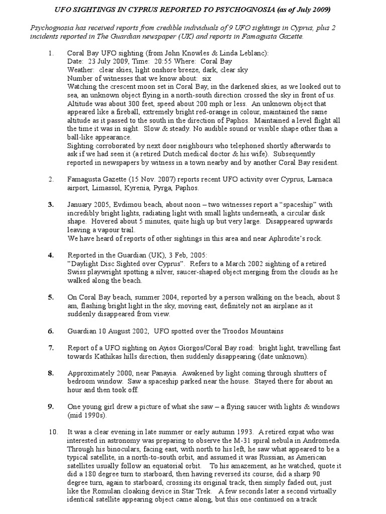 Ufo Sightings in Cyprus | PDF | Unidentified Flying Object | Astronomy