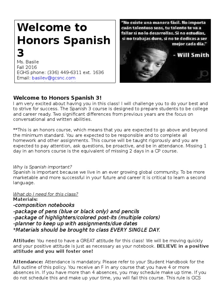 Honors Spanish 3 Block | PDF | Homework | Schools