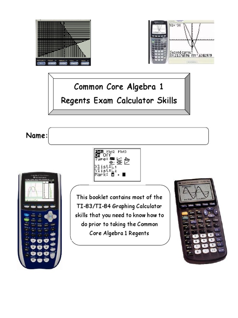 Common Core Algebra 1 Regents Exam Calculator Skills: Name | PDF ...