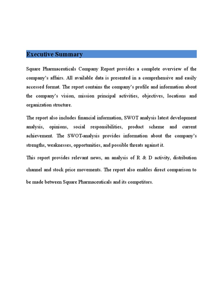 Square Pharmaceuticals Report Overview | PDF | Self-Improvement