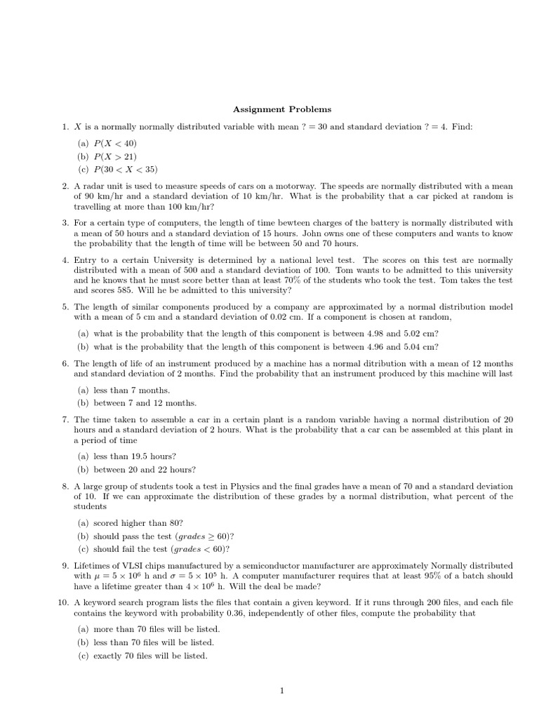 Assignment Probability I | PDF | Normal Distribution | Standard Deviation