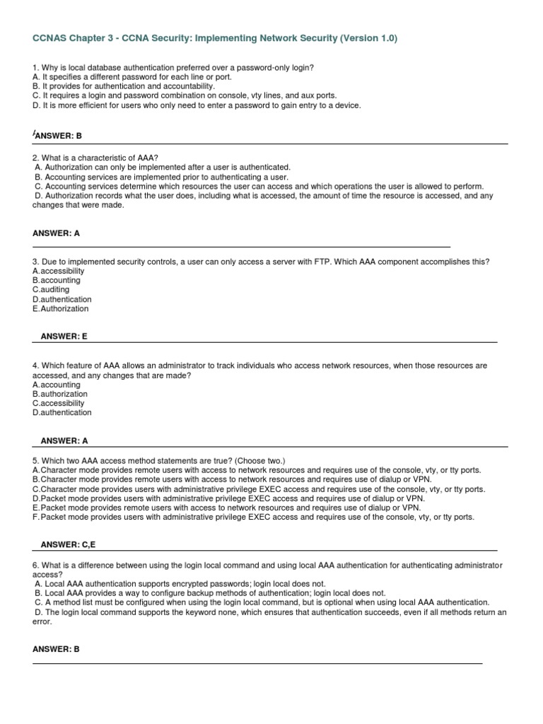 CCNA Security: AAA Authentication Insights | PDF