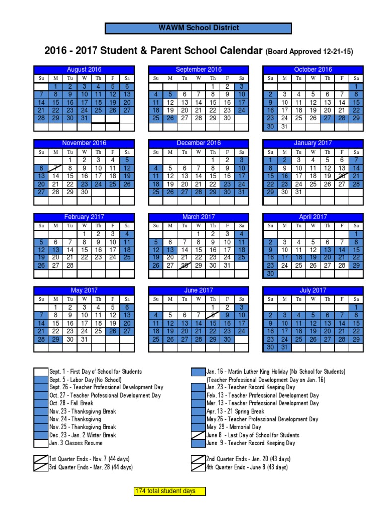 2016 - 2017 Student & Parent School Calendar | PDF