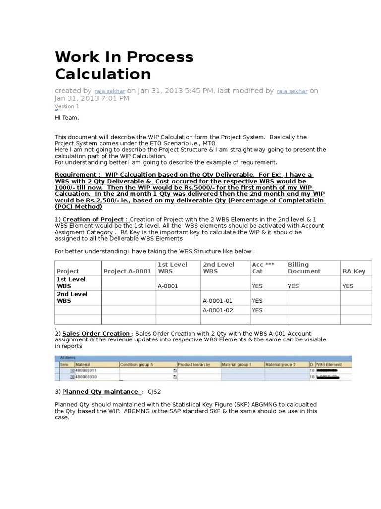 Work in Process Calculation - For Projects | PDF | Business Economics ...