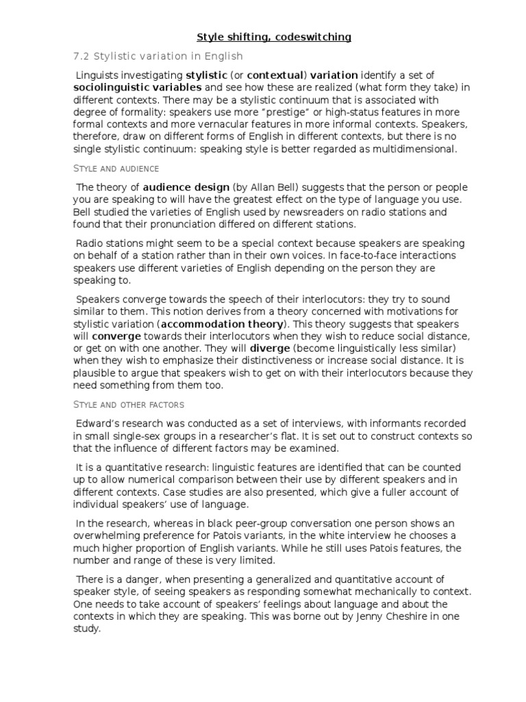 Style Shifting | PDF | Multilingualism | English Language