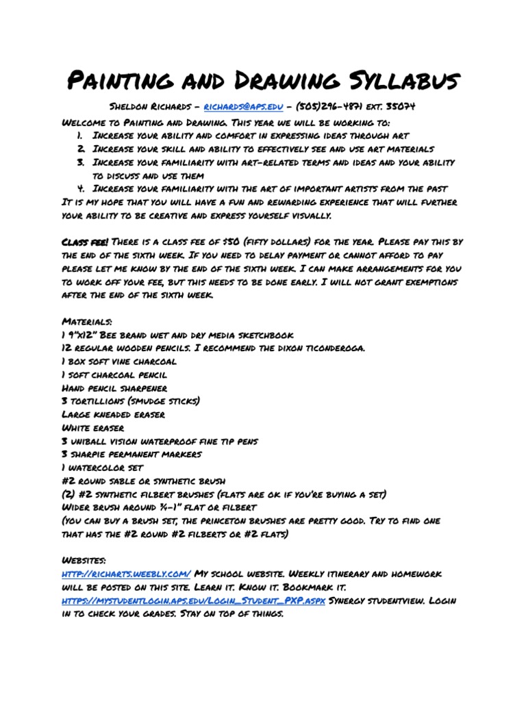 Painting and Drawing Syllabus: Richards@aps - Edu | PDF | Career & Growth