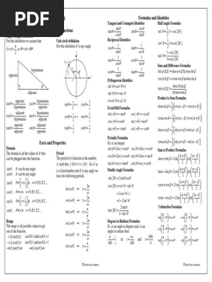 Trig Cheat Sheet Pdf
