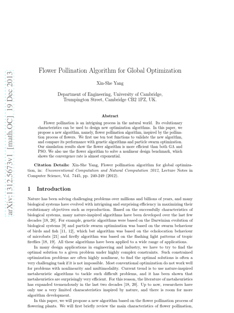 Flower Pollination Algorithm For Global Optimization2 Pdf 2807
