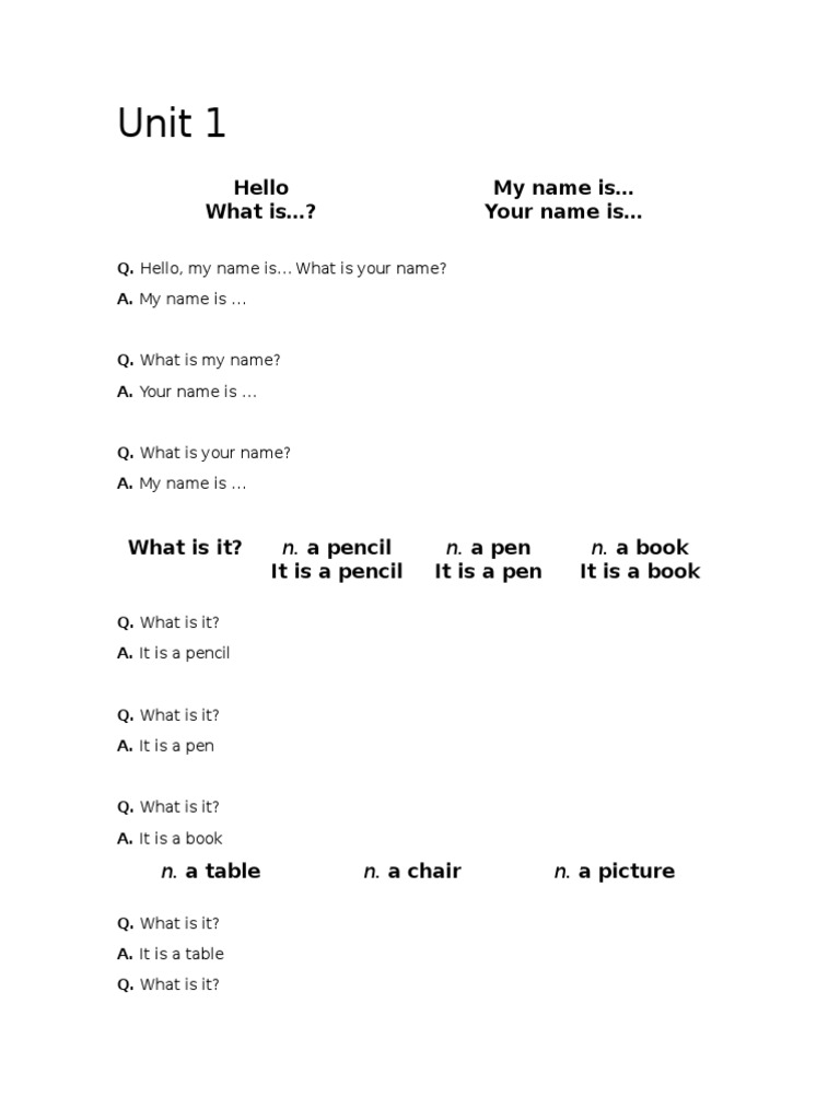 Unit 1: Hello My Name Is What Is ? Your Name Is | PDF