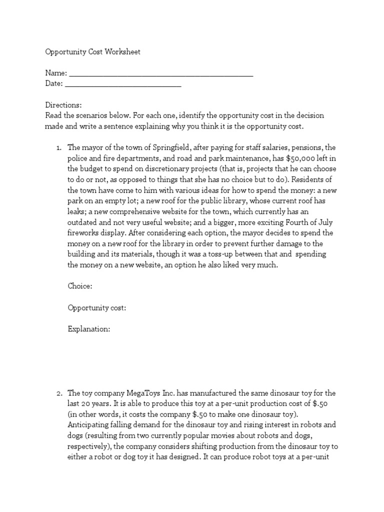 Opportunity Cost Practice Worksheet | PDF | Art
