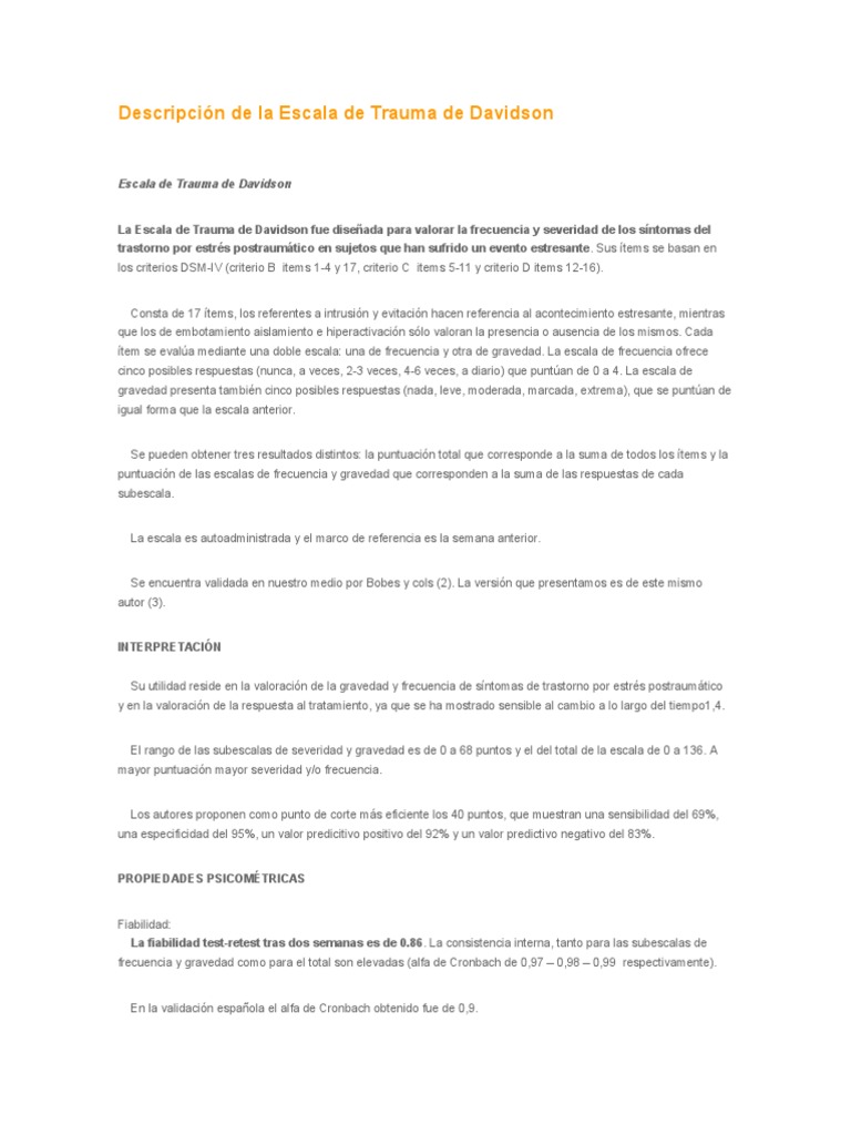 Descripción de La Escala de Trauma de Davidson | PDF | Trauma ...