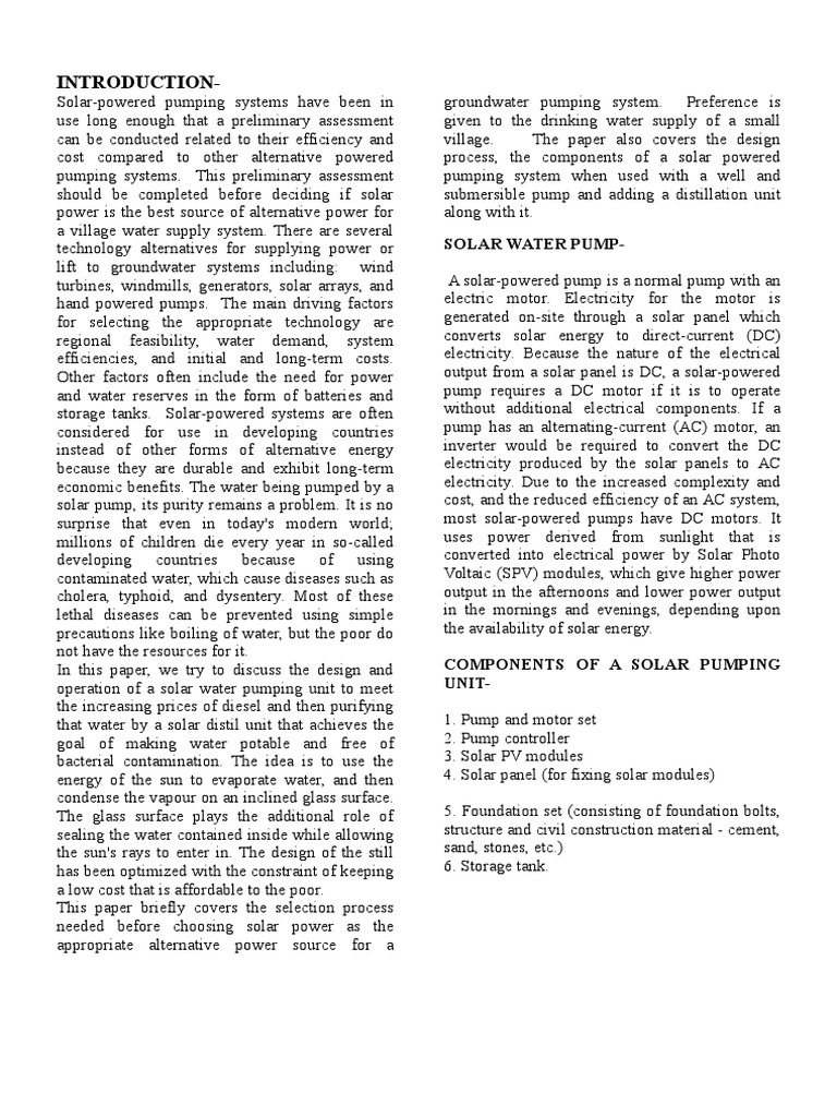 Solar Water Pump | PDF | Photovoltaics | Solar Panel