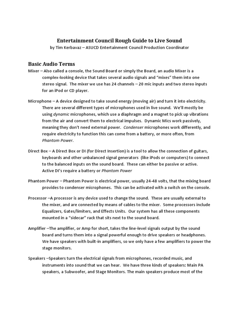 ASUCD Entertainment Council Rough Guide To Live Sound (Old Version ...