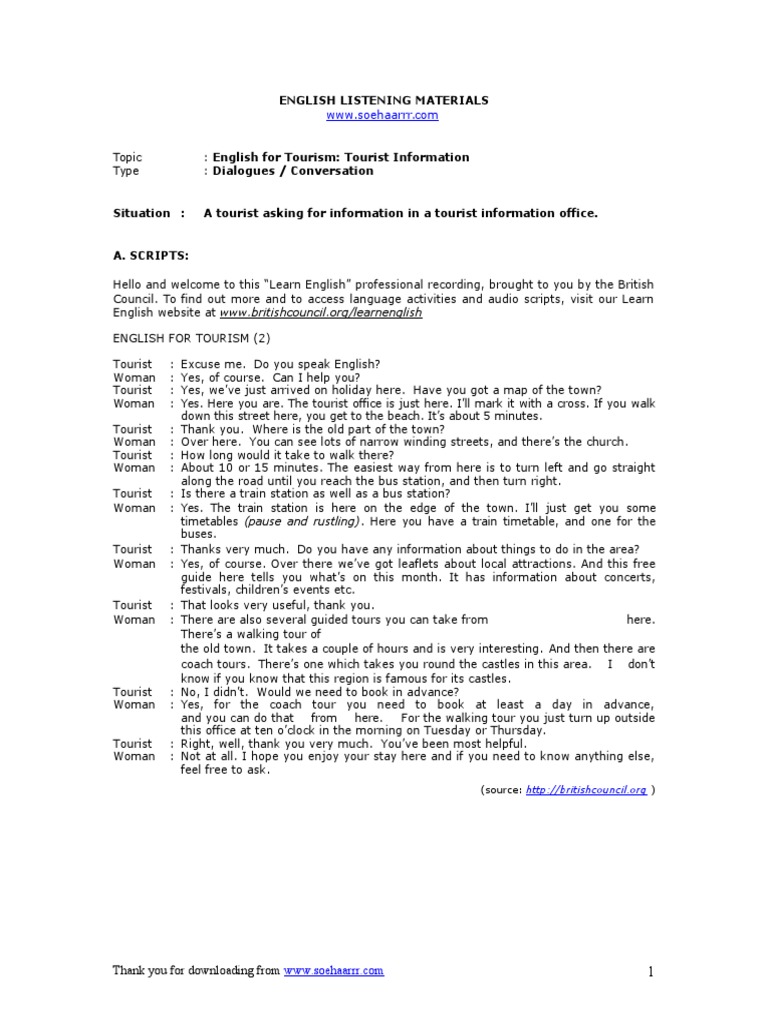 Tourist Information - Script and Sample of Exercise | Download Free PDF ...