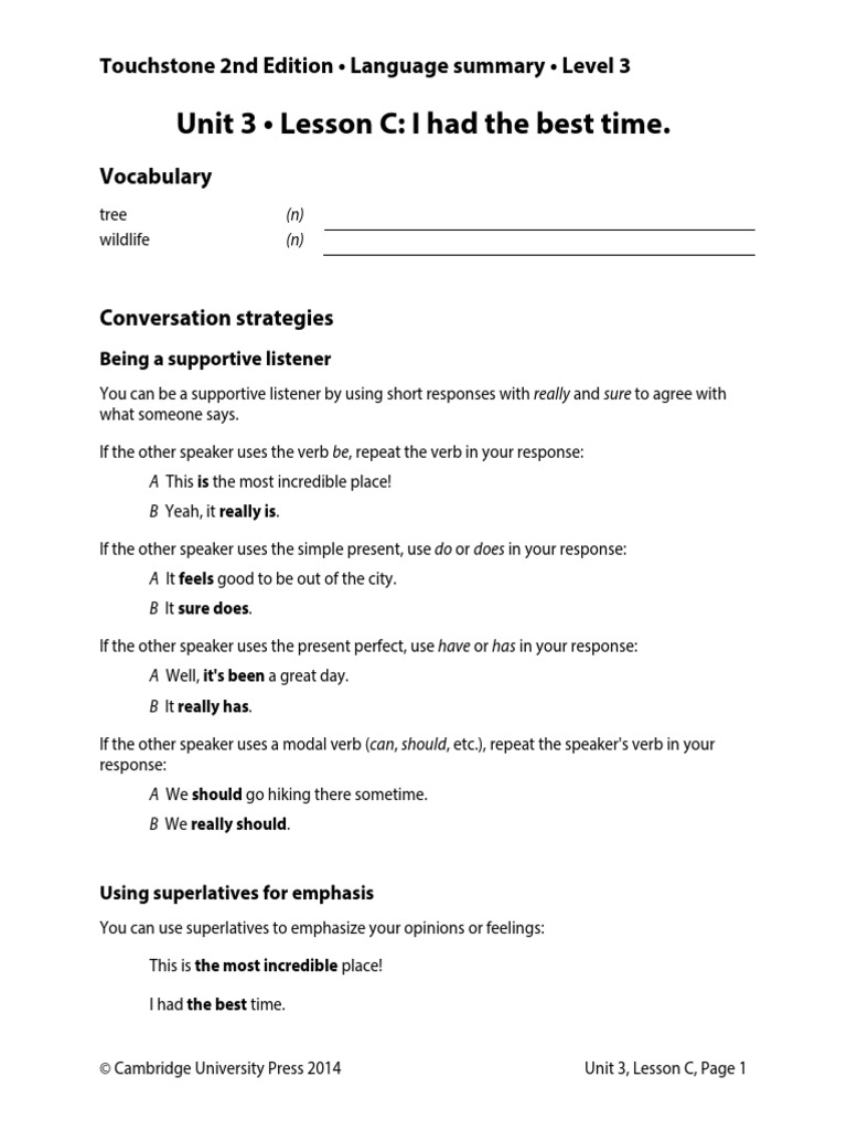 Unit 3 - Lesson C: I Had The Best Time.: Touchstone 2nd Edition ...