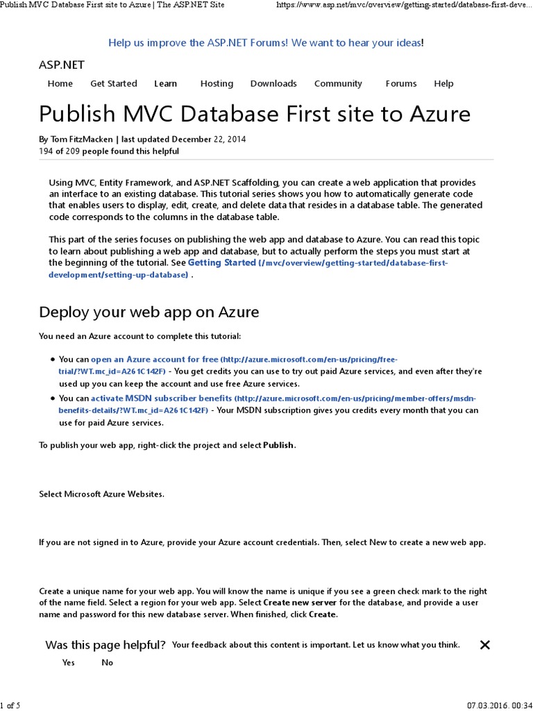 Publish MVC Database First Site To Azure | PDF | Web Application | Model–View–Controller