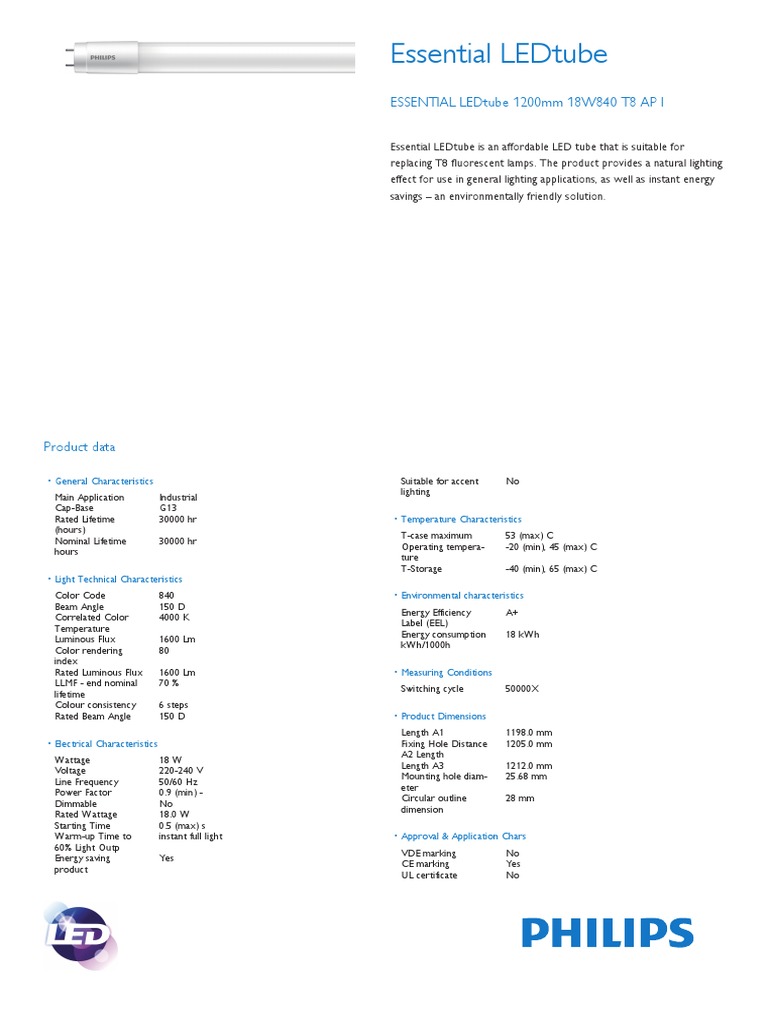 Essential Ledtube 1200mm 18w840 t8 AP I | PDF