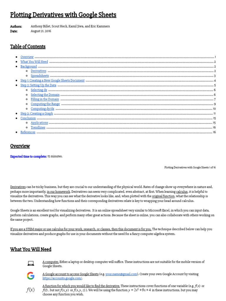 Plotting Derivatives With Google Sheets | PDF | Derivative | Spreadsheet