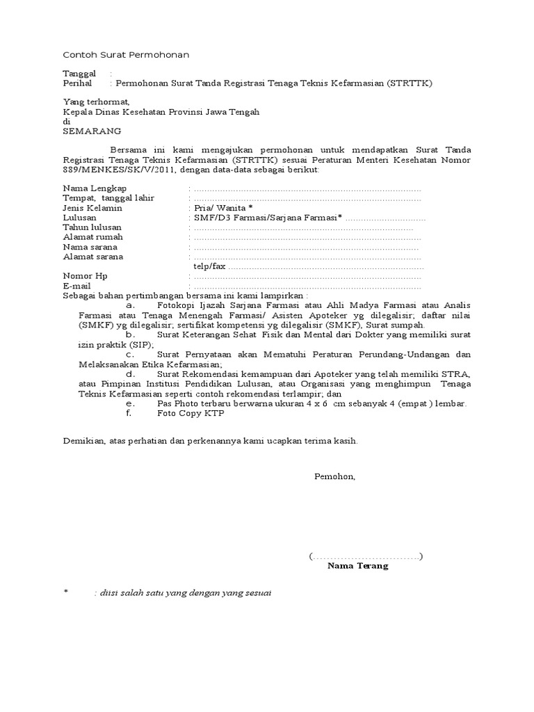 1.surat Permohonan STRTTK | PDF