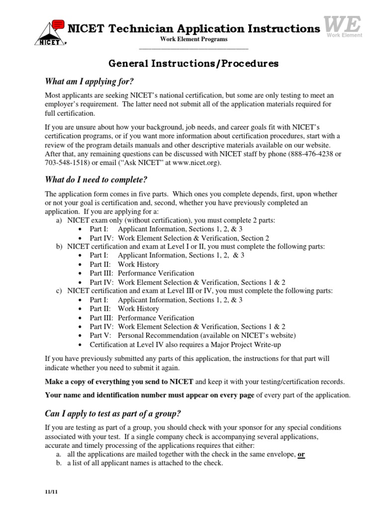 NICET Technician Application Instructionse Package | PDF | Professional ...