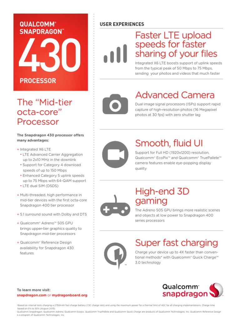 Snapdragon 430 Processor Product Brief | PDF | Lte (Telecommunication ...