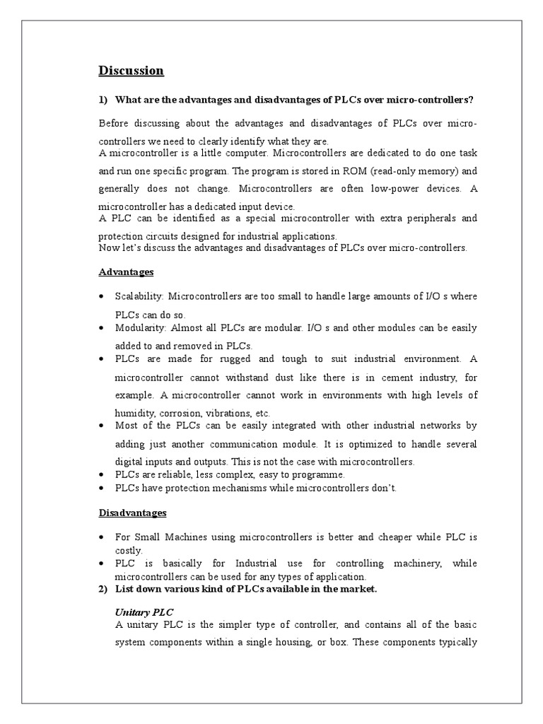 What Are The Advantages and Disadvantages of PLCs Over Micro | PDF ...