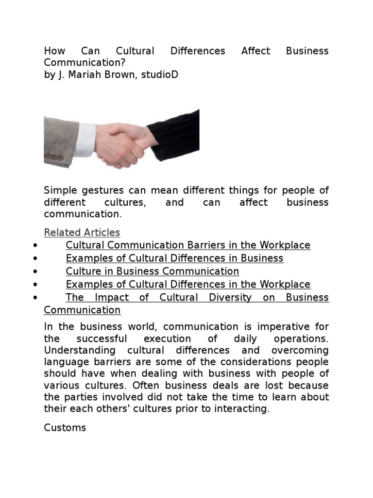 Impact of Culture On International Business | PDF | Cultural Diversity ...
