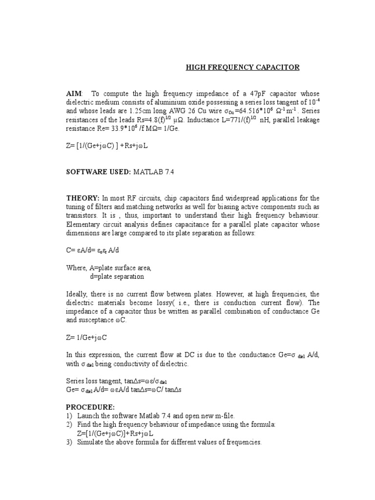 High Frequency Capacitor | PDF