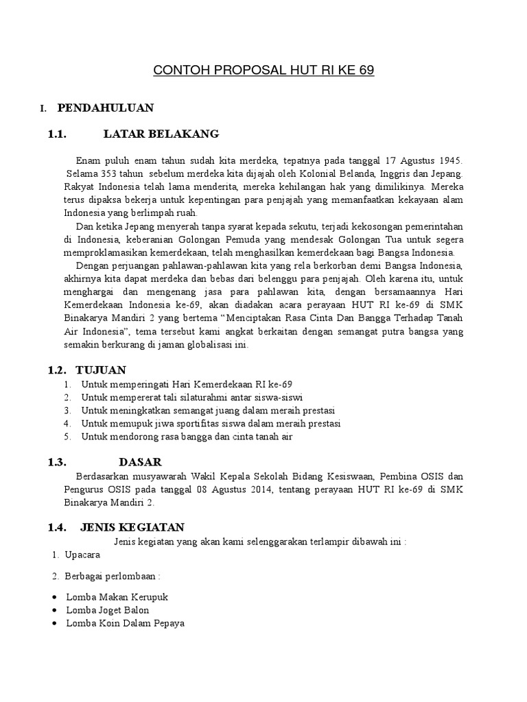 Contoh Proposal Hut Ri Ke 69 | PDF